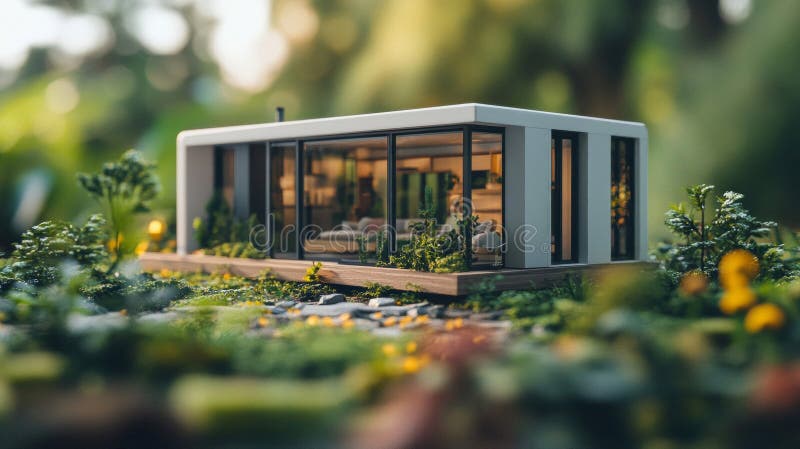 Modern Miniature House Model in Green Garden Setting Stock Illustration ...