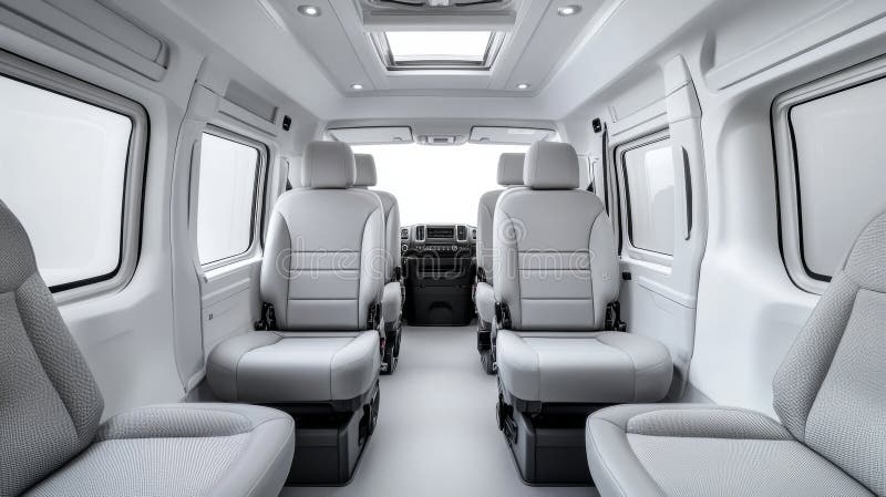Modern Minibus Interior Showing Comfortable Passenger Seats and Sunroof ...