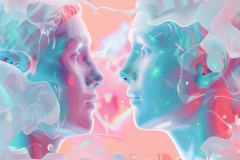 Modern Minimal Art Two Heads Facing and Communicate Each Other ...