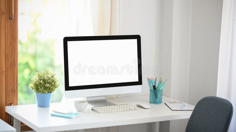 A Modern Minimal Bright Workspace with Desktop Pc Computer Stock Photo ... A Modern Minimal Bright Workspace with Desktop Pc Computer Stock Photo ...