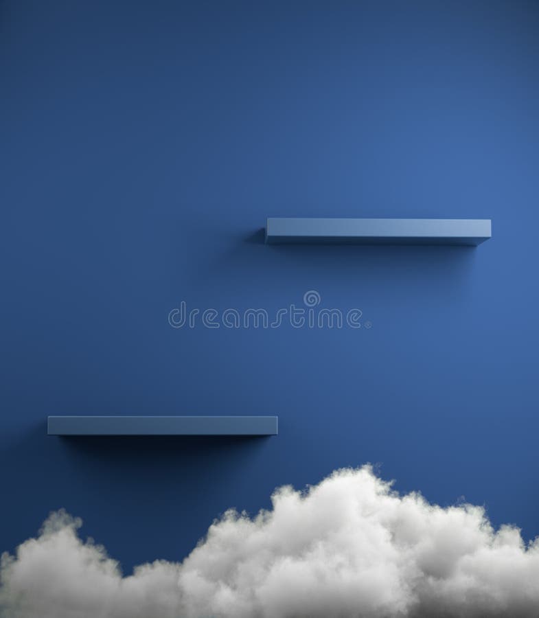Modern Minimal Classic Blue Color Empty Shelf with White Cloud ...