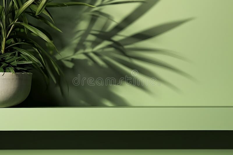 Modern Minimal Empty Matte Green Counter Table Top, Bamboo Palm Tree in ...