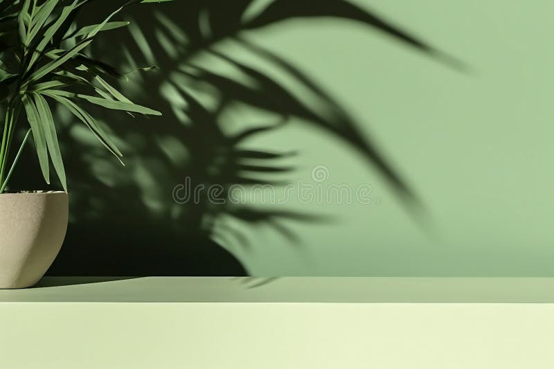 Modern Minimal Empty Matte Green Counter Table Top, Bamboo Palm Tree in ...