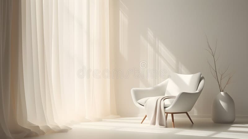 Modern Minimal Interior Design, Cozy Room with Soft Window Light and ...