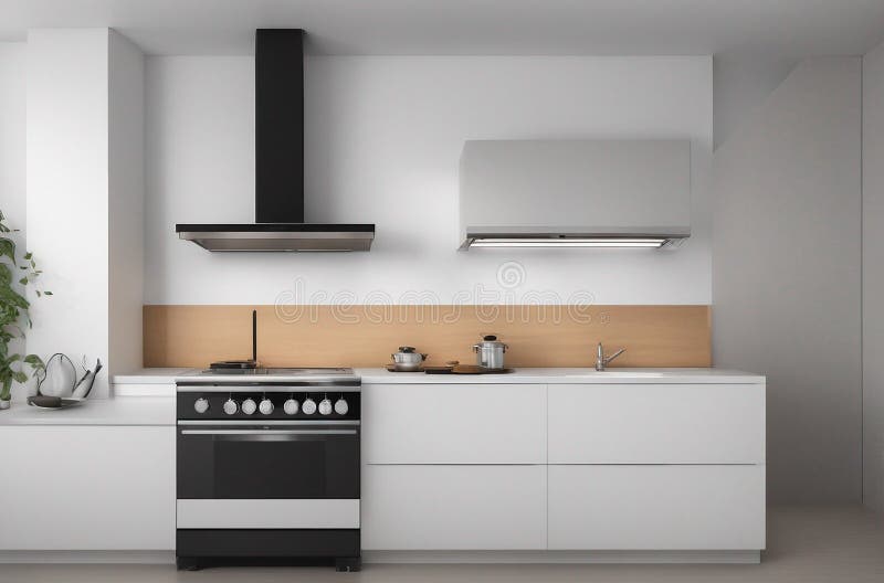 Modern Minimal Kitchen Interior with Stove Stock Illustration ...