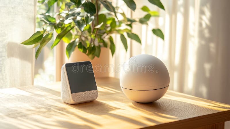 In the Modern Minimal Living Room, a Table Holds a Home Security Camera ...