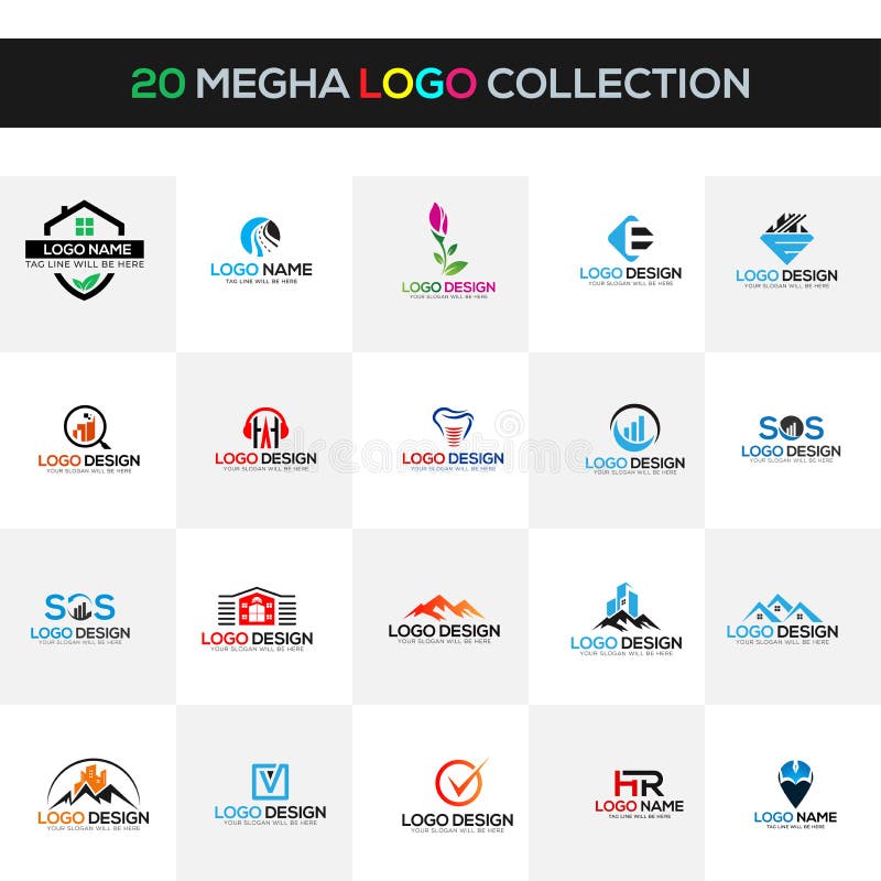 Modern Minimal Mega Vector 20 Logo Set Collection Stock Vector ...
