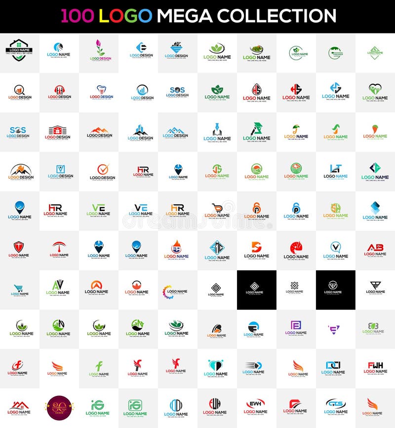 Modern Minimal Mega Vector 100 Logo Set Collection Stock Vector ...