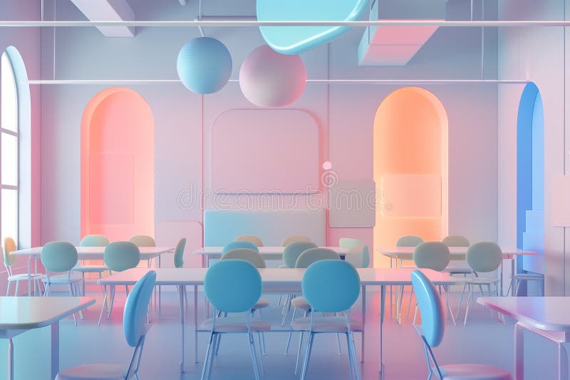 Modern Minimal Restaurant Interior with Table, Chair and Sphere ...