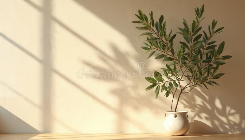 Modern Minimal Summer. Olive Tree Branch with Long Shadows on Beige ...