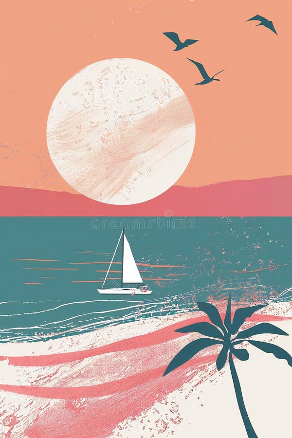 Abstract Summer Background Modern and Minimal Yacht, Sunset, Vertical ...