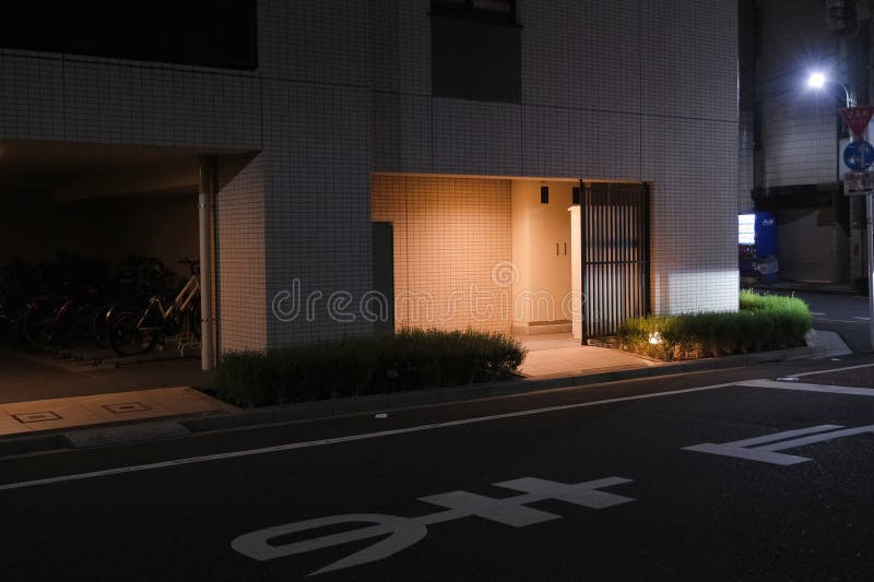 Modern Minimalism Style Apartment Building at Japan with Night Lighting ...