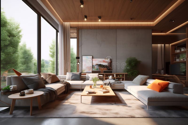 Modern Minimalism Style Drawing-room Interior with Monochrome Color Palette Stock Image - Image ...