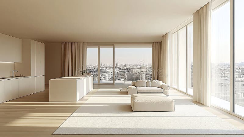 Modern Minimalist Apartment with City Views Stock Illustration ...