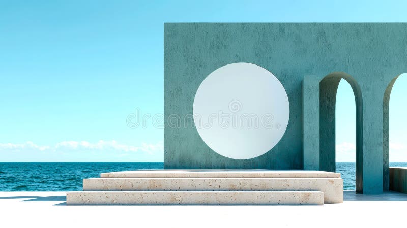Modern Minimalist Architectural Structure Near Tranquil Seaside Stock ...