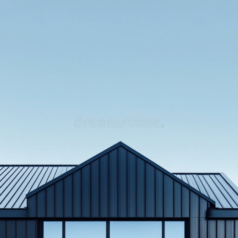 Modern Minimalist Architecture with Blue Sky and Geometric Roof Design ...