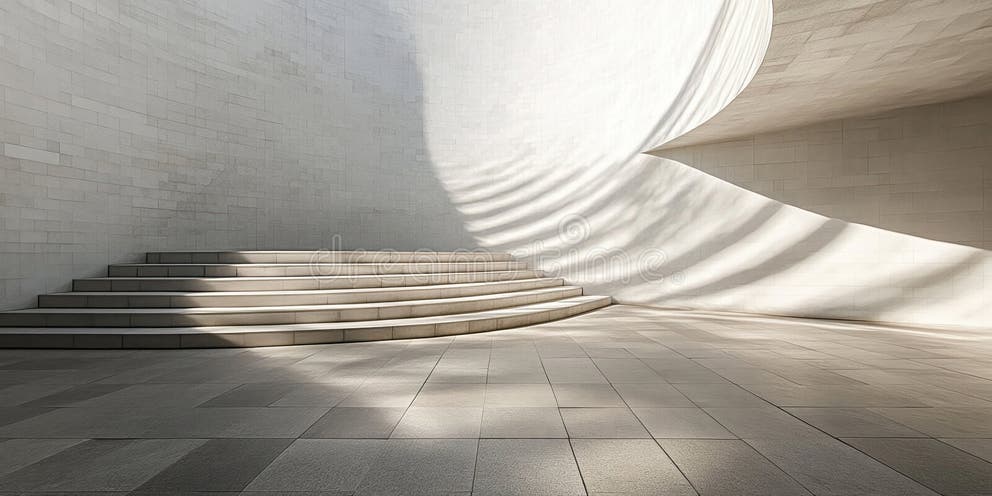 Modern Minimalist Architecture with Curved Steps and Abstract White ...