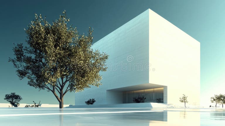 Modern Minimalist Architecture Featuring a Large White Cubic Building ...