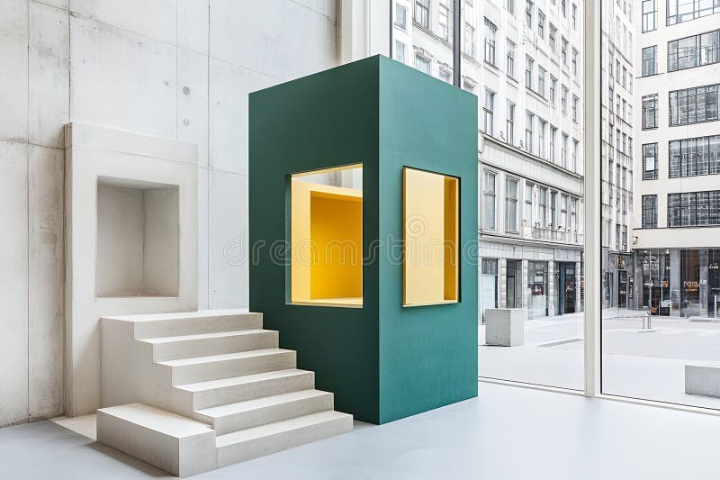 Modern Minimalist Architecture Interior Design Green Cube with Yellow ...