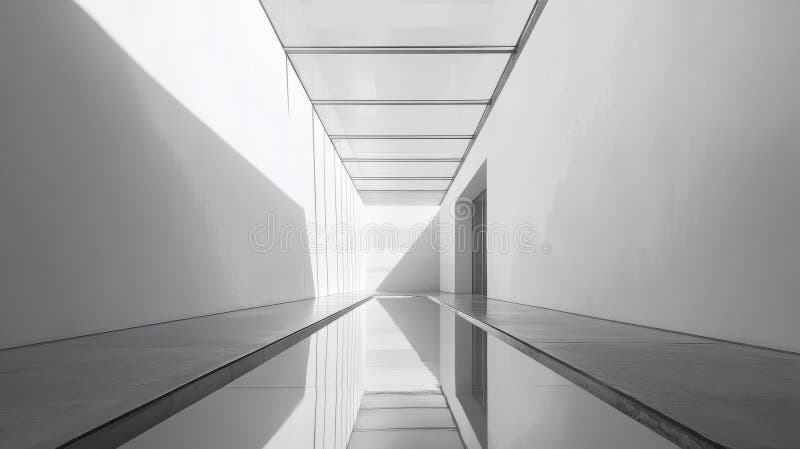 Modern Minimalist Architecture with Sleek Glass Ceiling and Reflective ...