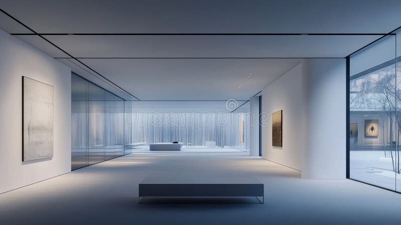 Modern Minimalist Art Gallery Interior with White Walls and Natural ...