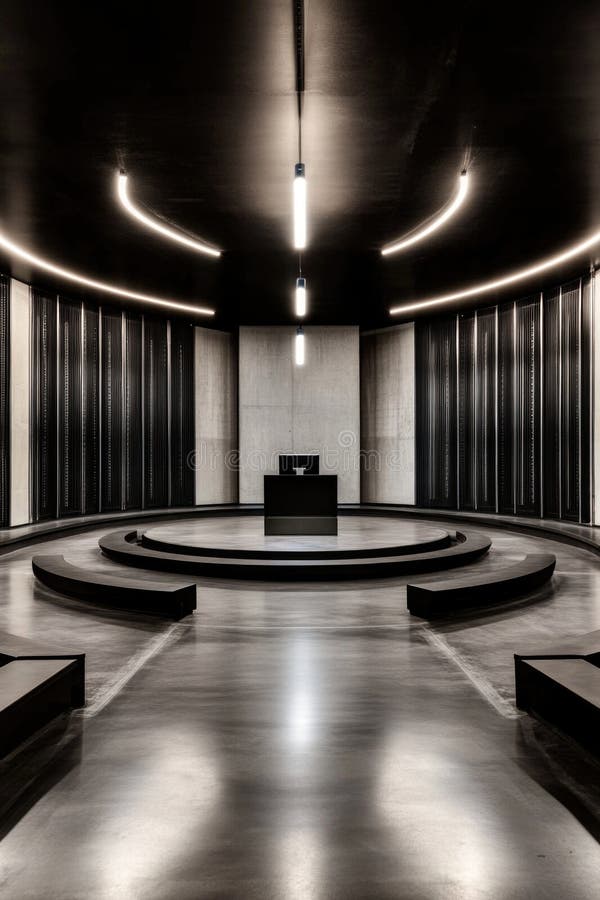 Modern Minimalist Auditorium with Circular Stage and Ambient Lighting ...