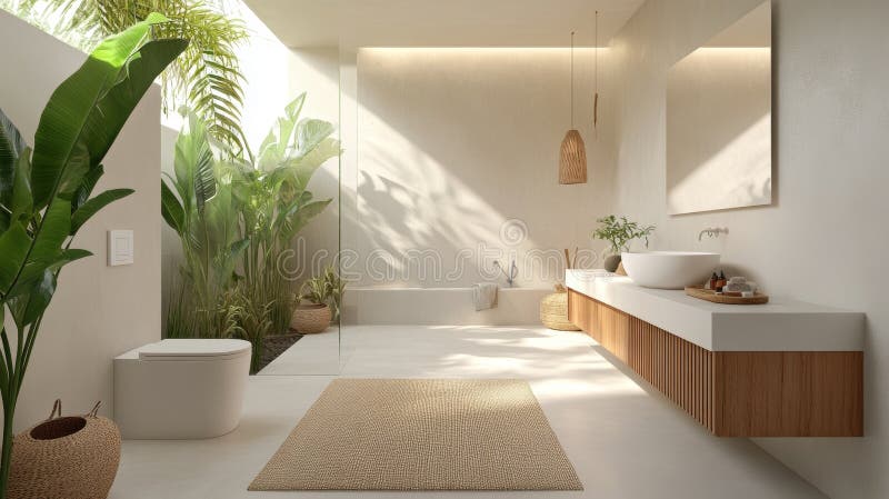 Modern Minimalist Bathroom with Indoor Plants and Natural Lighting ...