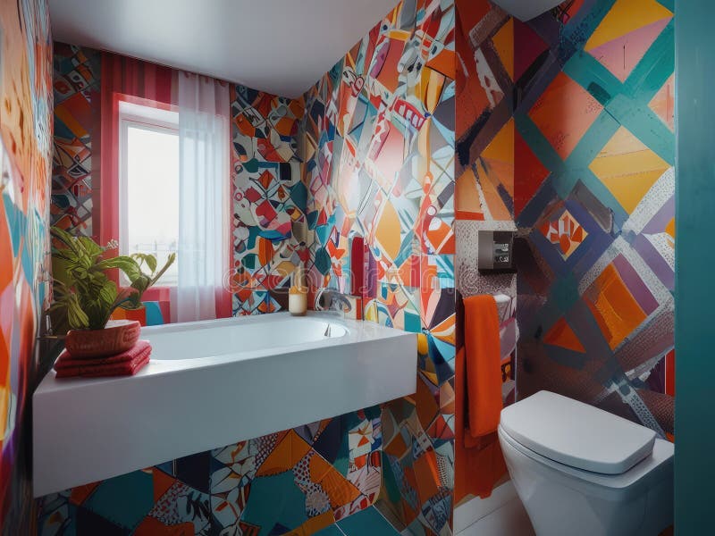 Modern Minimalist Bathroom Interior in Bright Color Palette Stock Photo ...