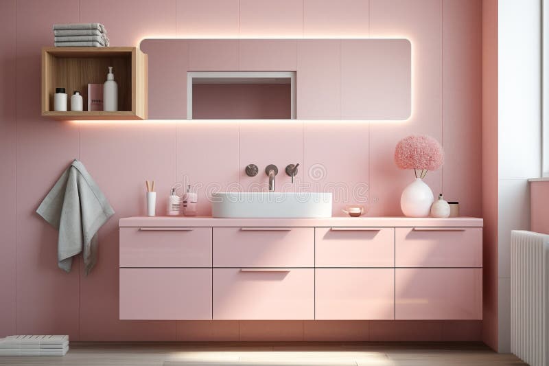Modern Minimalist Bathroom Interior Modern Pink Bathroom Stock ...