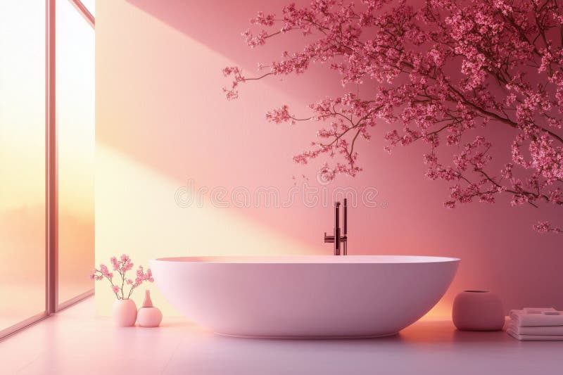 Modern Minimalist Bathroom Interior with Pink Gradient Wall Ai Photo ...