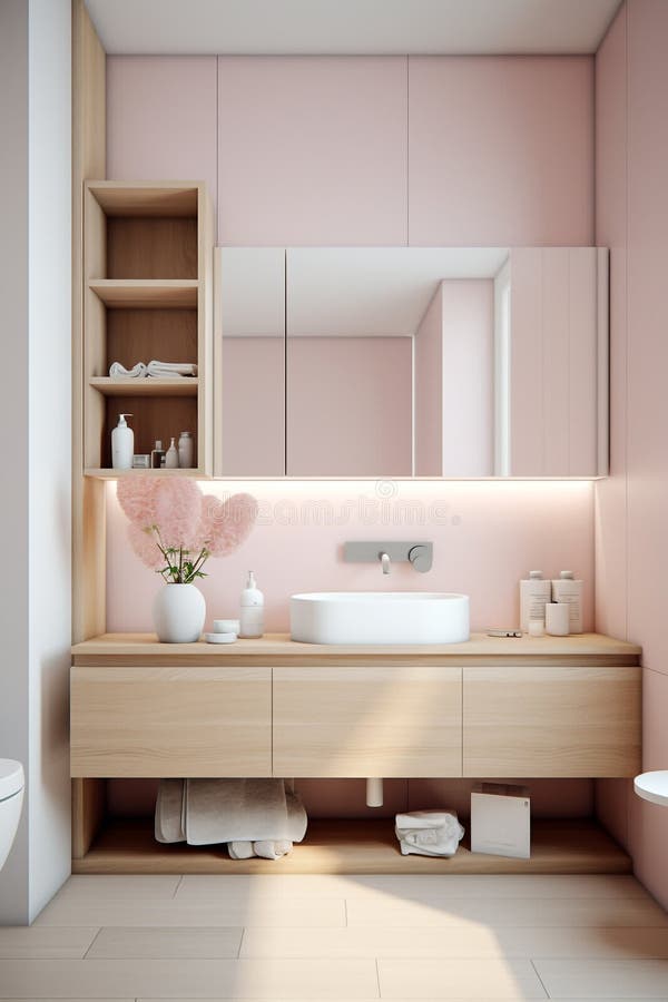 Modern Minimalist Bathroom Interior Modern Pink Bathroom Stock Photo ...