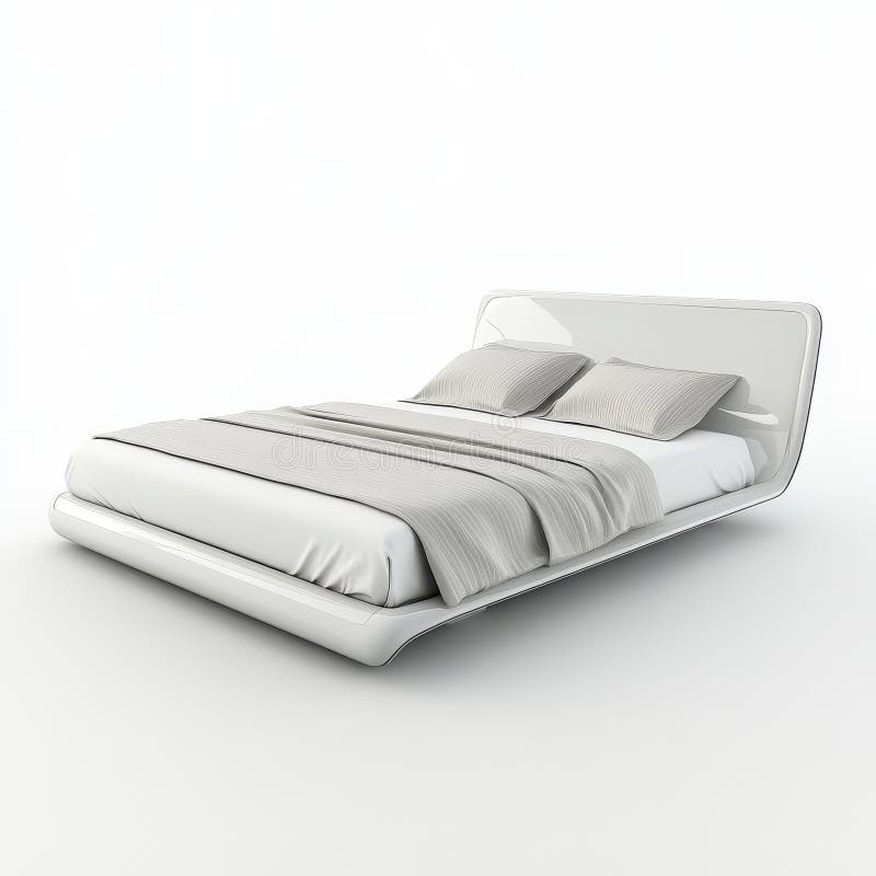 A Modern, Minimalist Bed Design with Soft Bedding and Pillows Stock ...