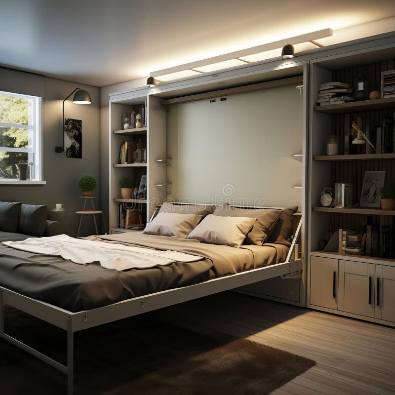Modern Minimalist Bedroom Design with Functional Murphy Bed Stock ...
