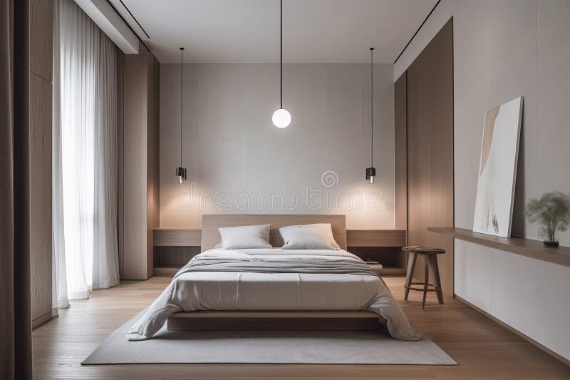 Modern Minimalist Bedroom Interior Stock Illustration - Illustration of ...