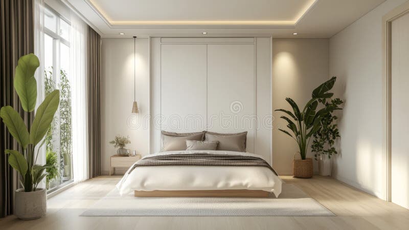 Modern Minimalist Bedroom Interior Design with Neutral Colors Stock ...