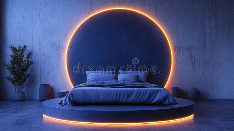Modern Minimalist Bedroom Neon Circular Backlight Stock Photos - Free ...