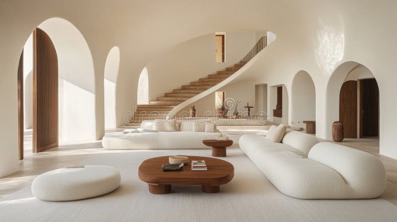 Modern Minimalist Beige Living Room Interior Design Stock Illustration ...