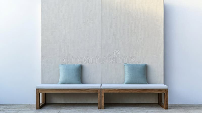 Modern Minimalist Benches with Cushions in a Serene Outdoor Space ...