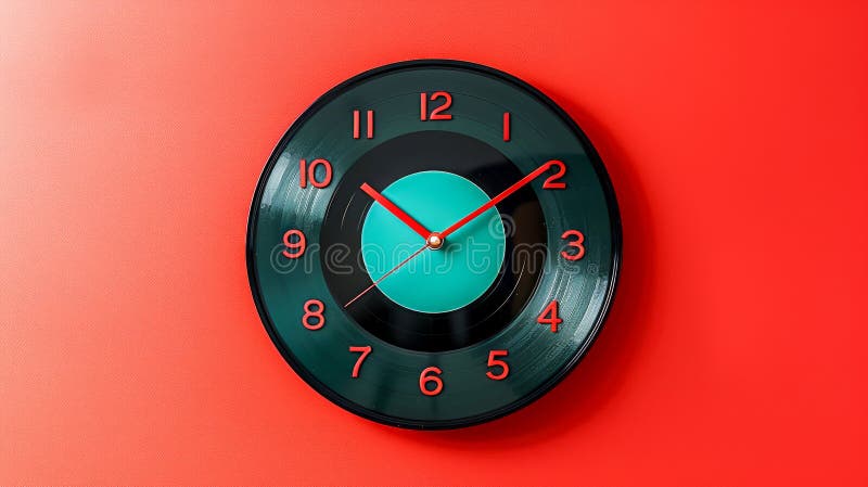 Modern Minimalist Black Wall Clock on Bright Red Background Conceptual ...