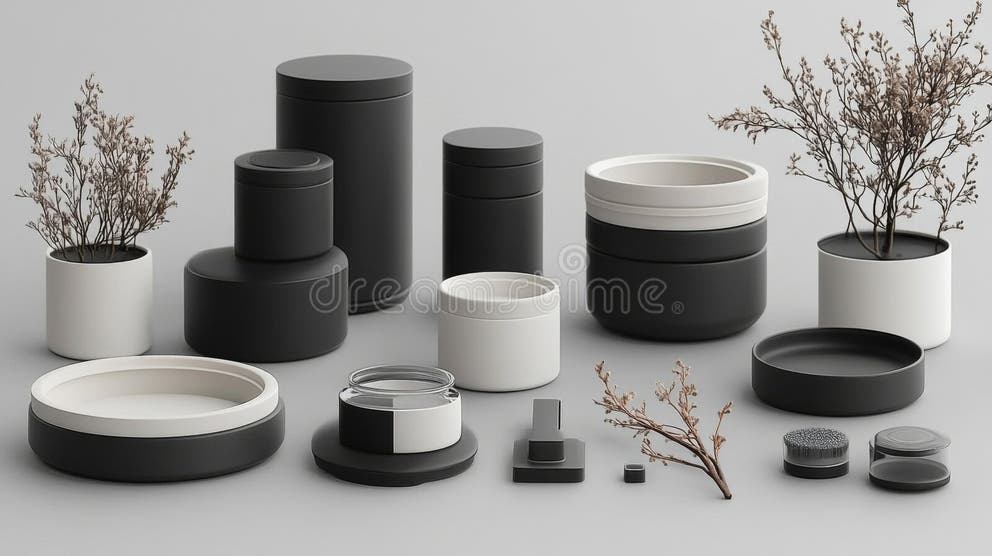 Modern Minimalist Black and White Geometric Containers Stock ...