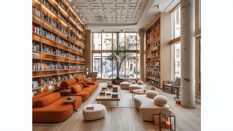 Modern Minimalist Bookstore Interior Design Stock Illustration ...