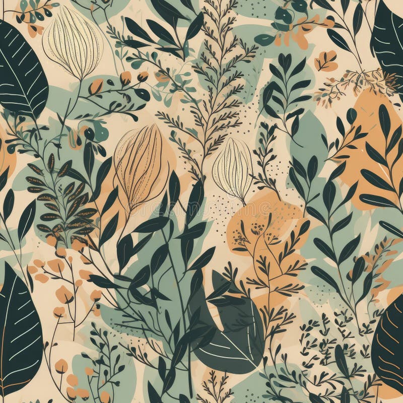 Modern Minimalist Botanical Seamless Repeat Patterns for Invitations and Posters. Stock ...