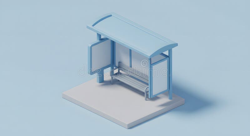 Modern Minimalist Bus Stop with Blank Ads: Isometric 3D Render Stock ...