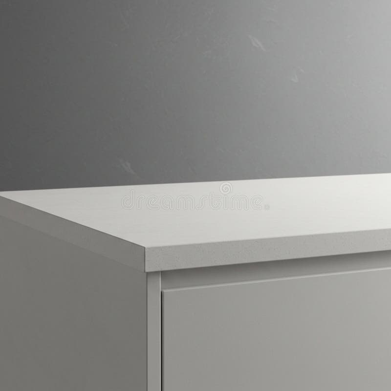 Modern, Minimalist Cabinet with a Light Gray Surface and Matching Light ...