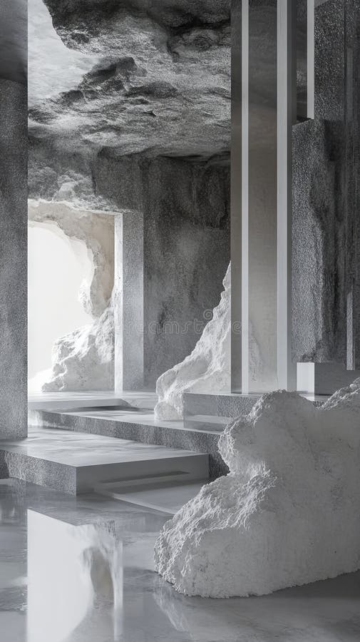 Modern Minimalist Cave Interior with Natural Light and Geometric ...