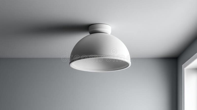A Modern, Minimalist Ceiling Light in a Neutral Grey Room, Casting a ...