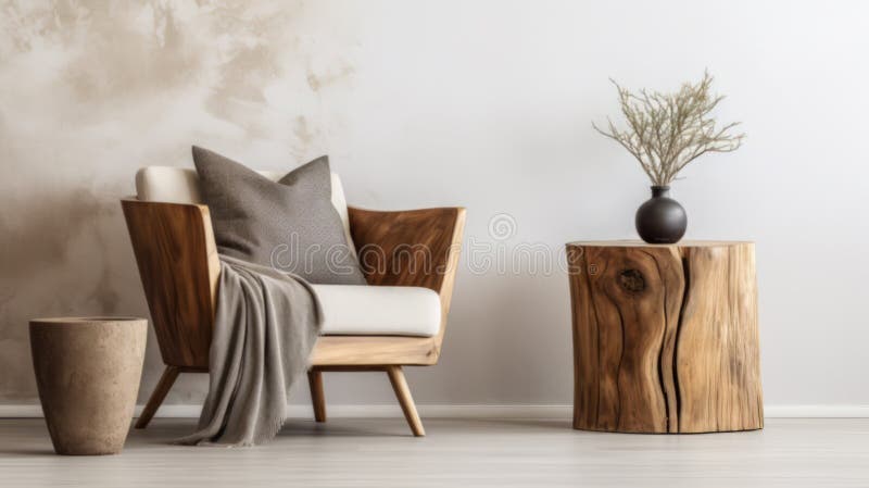 Modern Minimalist Chair and Rustic Stool Decor Stock Illustration ...