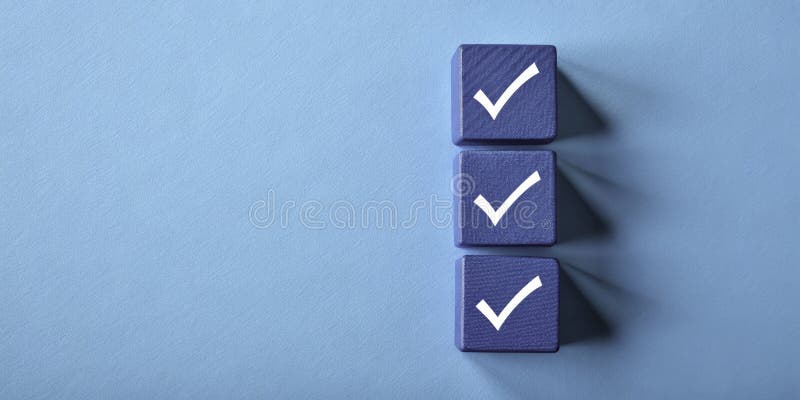 Modern Minimalist Checklist Design Blue Cubes and White Checkmarks for ...
