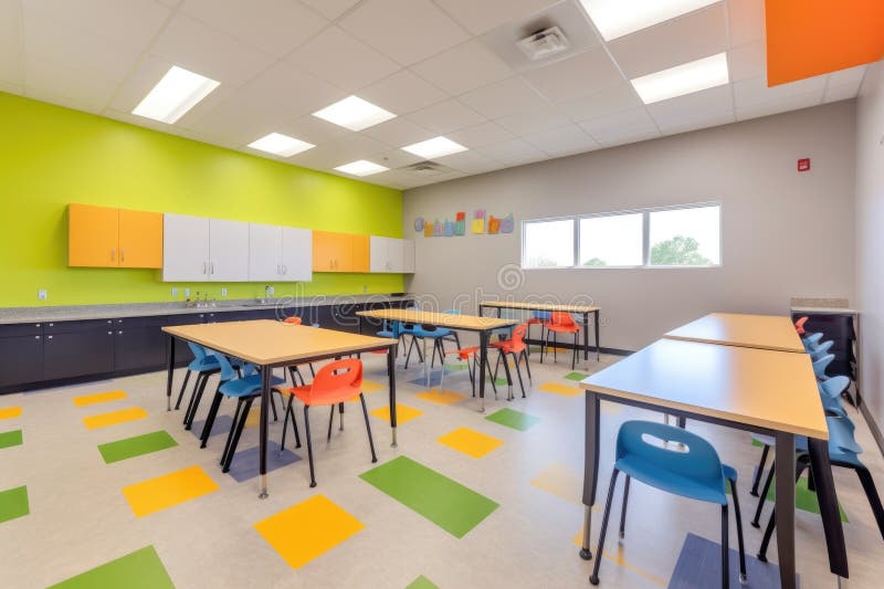 Modern, Minimalist Classroom with Clean Lines and Bright Colors Stock ...
