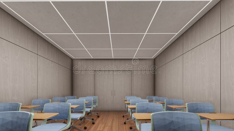 Modern Minimalist Classroom with Wood Paneling and Sleek Lighting ...